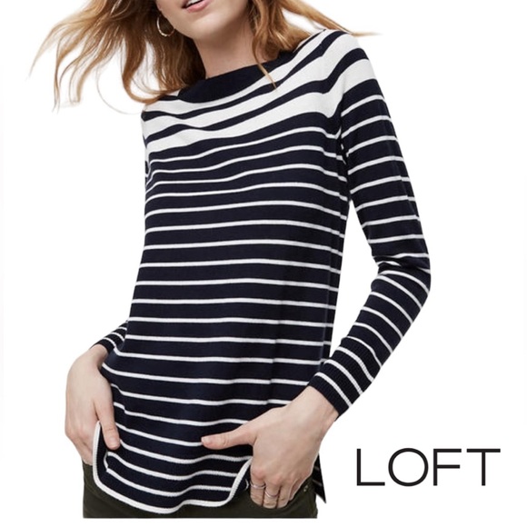 LOFT | Sweaters | Loft Nwt Striped Sweater Navywhite Xxl | Poshmark